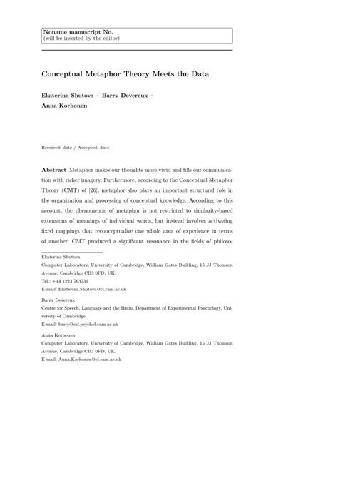 Pdf Conceptual Metaphor Theory Meets The Dataalk23 Cmt Lrec Pdfconceptual Metaphor Theory