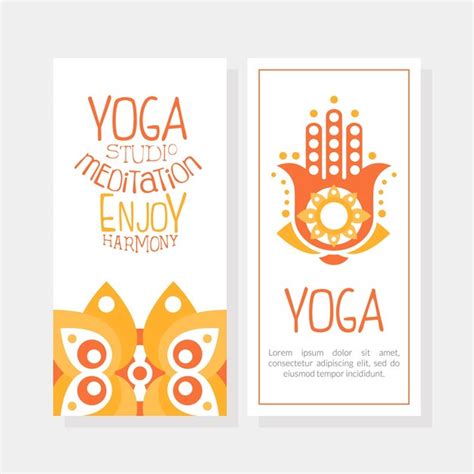 스튜디오 요가 명상 하모니 카드 템플릿 스파 센터 전통 의학 명상 및 영적 연습 손으로 그린 터 일러스트레이션 프리미엄 벡터