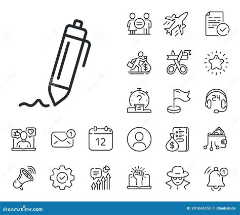 Signature Line Icon Written Pen Sign Salaryman Gender Equality And Alert Bell Vector Stock