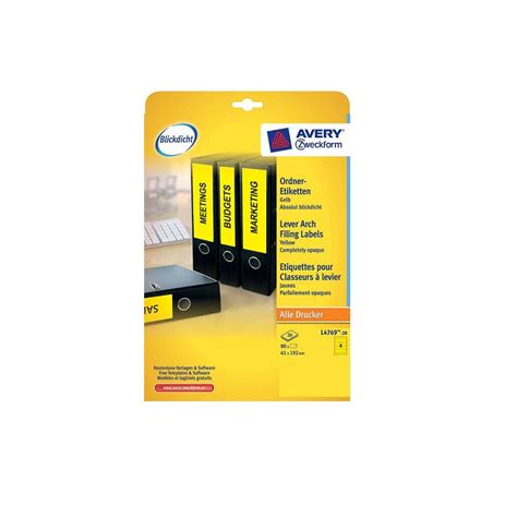 Etiquette Avery Zweck A4 192x61mm 20fls Dos Jaune