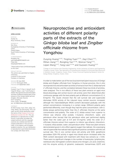 Pdf Neuroprotective And Antioxidant Activities Of Different Polarity Parts Of The Extracts Of