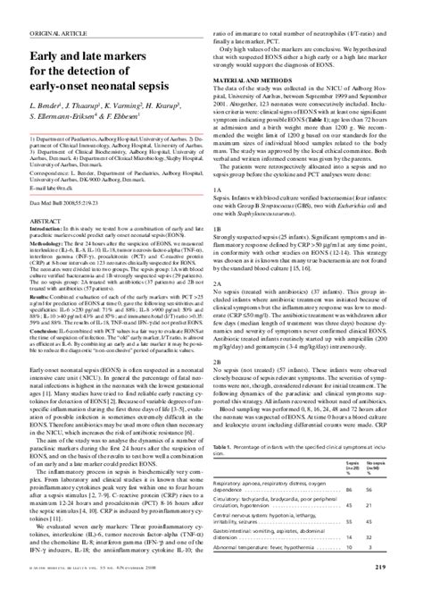 Pdf Early And Late Markers For The Detection Of Early Onset Neonatal Sepsis