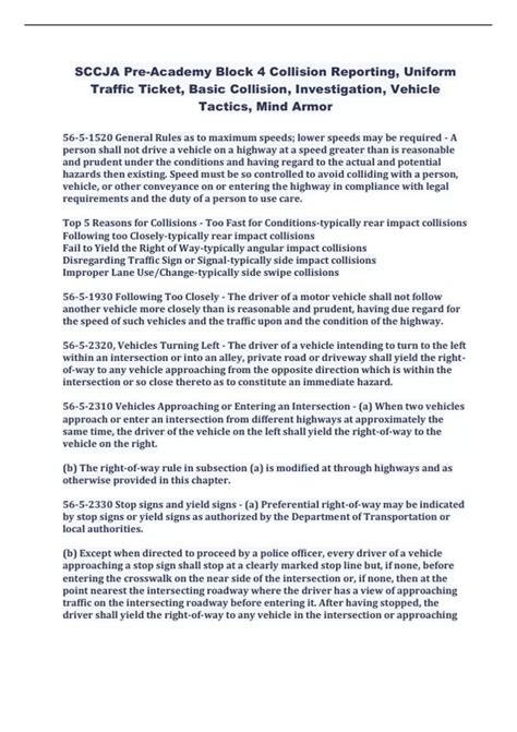 Sccja Pre Academy Block 4 Collision Reporting Uniform Traffic Ticket Basic Collision