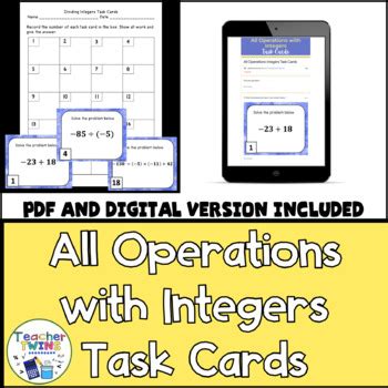 Integer Operations Add Subtract Multiply And Divide Integers Task Cards