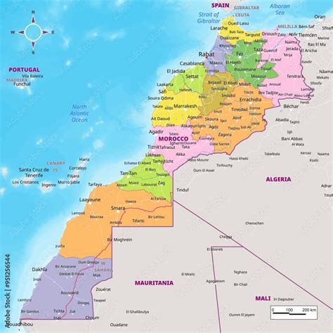 Morocco Political Map With Capital Cities Towns National Borders