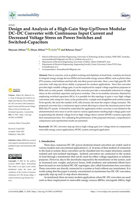 Pdf Design And Analysis Of A High Gain Step Updown Modular Dcdc Converter With Continuous