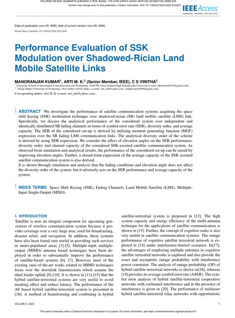 Pdf Performance Evaluation Of Ssk Modulation Over Shadowed Rician