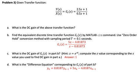 Problem Given Transfer Function Chegg