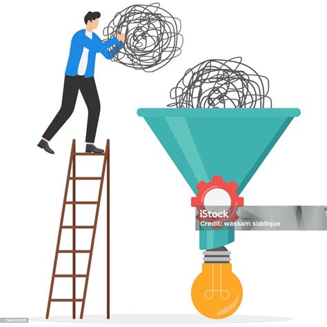 새로운 아이디어를 창출하는 방법과 전략 창의성과 사고 과정 어려운 상황을 해결하기 위한 지능과 사고 과정 인간은 깔때기를 사용하여 혼란스러운 생각을 전구로 바꿉니다