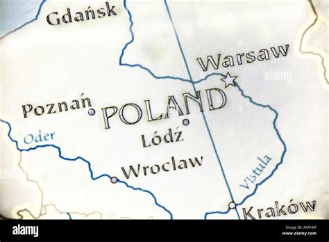 Close Up Map Showing The Country Of Poland In Eastern Europe Stock