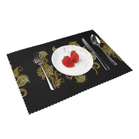Home Classical Plant Golden Background Placemats Set Of 4 Washable