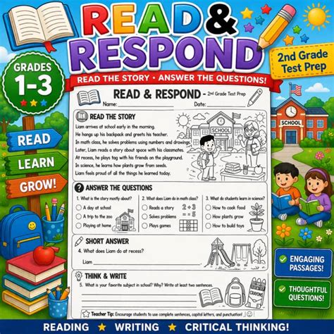2nd Grade Reading Comprehension Worksheet Read And Respond Test Prep
