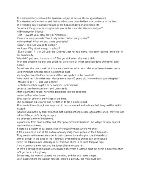 Documentary Transcript Sexual Abuse Against Minors A Fight For