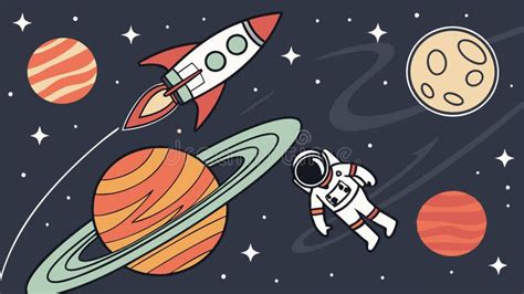 Astronaut In Space With Planets And Rocket Cosmic Journey Vector Design Generative Ai Stock