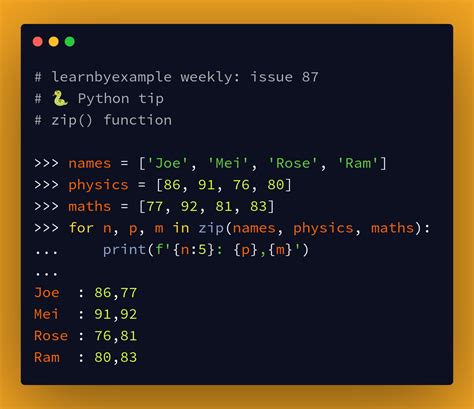Sundeep 🌞 On Twitter 🐍🧐python Tip You Can Use The `zip` Builtin Function To Iterate Over Two