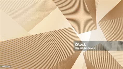 황금색 선으로 이루어진 추상적인 건물을 올려다보세요 추상적인 기하학적 모양 미래 지향적인 배경 디자인 개념에 대한 스톡 벡터