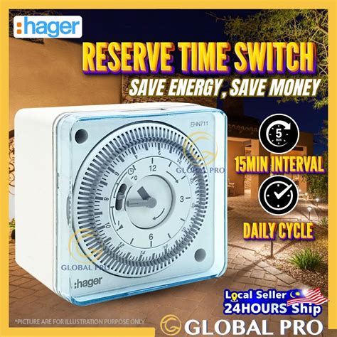Hager 24hr Analog Timer Switch Ehn711 Timer Analog Timer Switch Timer Harian 24 Jam Cycle