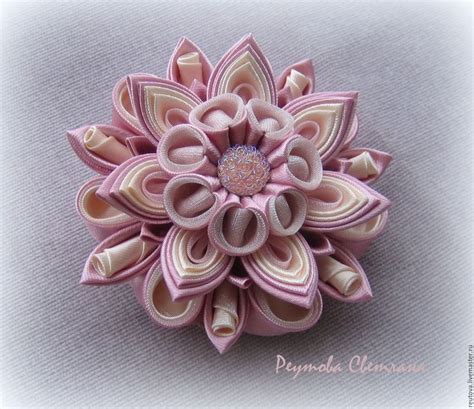 Заколка зажим для волос в технике канзаши Цветы канзаши Заколки Рукоделие