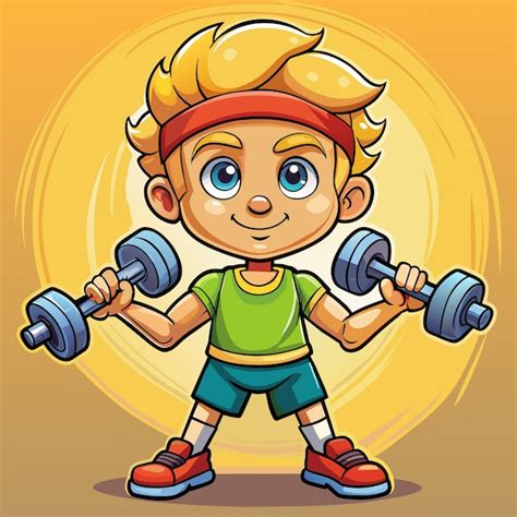 мультфильм мальчика с гантелью Премиум Ai сгенерированный вектор