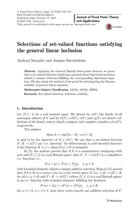 Pdf Selections Of Set Valued Functions Satisfying The General Linear Inclusion
