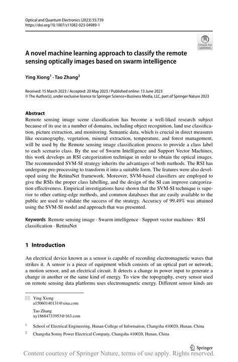A Novel Machine Learning Approach To Classify The Remote Sensing Optically Images Based On Swarm