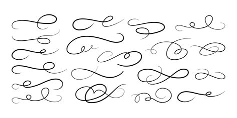 붓글씨 Swoosh 꼬리 세트 밑줄 마커 스트로크 타이포그래피 요소 문자 메시지 꼬리 프리미엄 벡터
