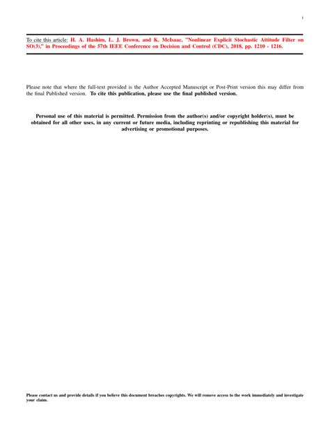 Pdf Nonlinear Explicit Stochastic Attitude Filter On So3