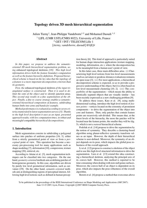 Pdf Topology Driven 3d Mesh Hierarchical Segmentation