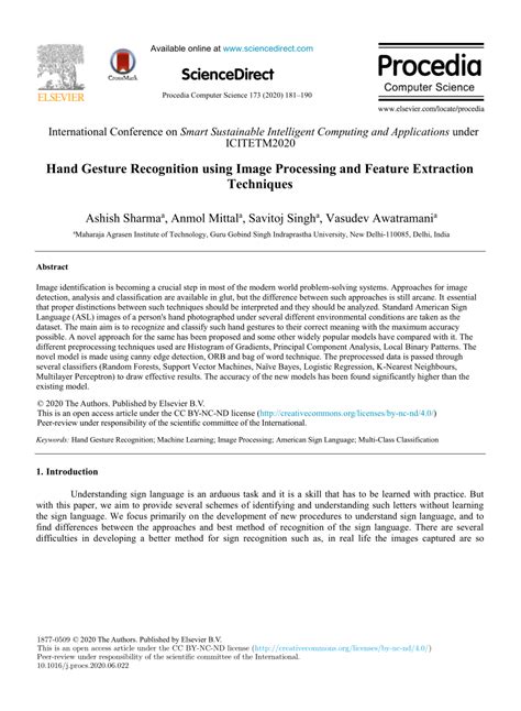 pdf hand gesture recognition using image processing and feature extraction techniques