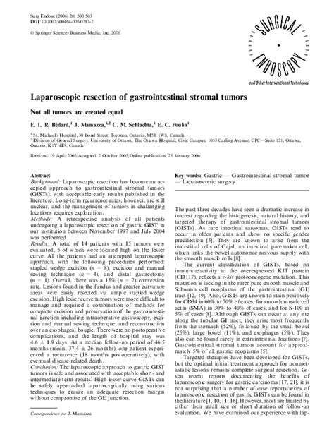 Pdf Total Laparoscopic Resection Of Giant Multi Lobulated Gastrointestinal Stromal Tumour Of