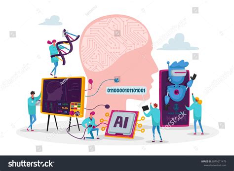 Engineers Characters Create Programming Artificial Intelligence Stock