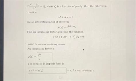 Solved If MNxMy Q Where Q Is A Function Of Y Only Then Chegg