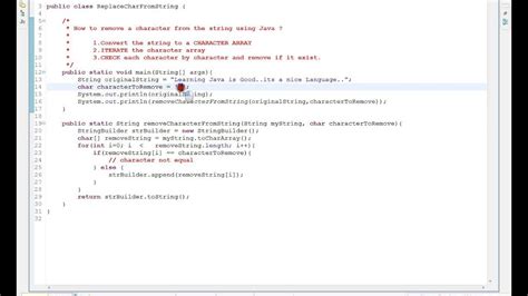 How To Remove A Character From The String Using Java Youtube