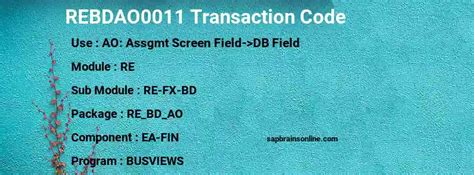 Rebdao0011 Sap Tcode For Ao Assgmt Screen Field Db Field