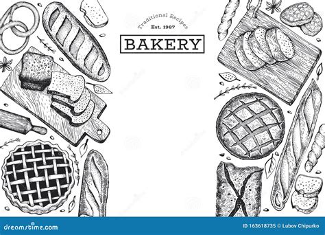Pancarta De Pan Y Pastelería Ilustración Dibujada A Mano Por La