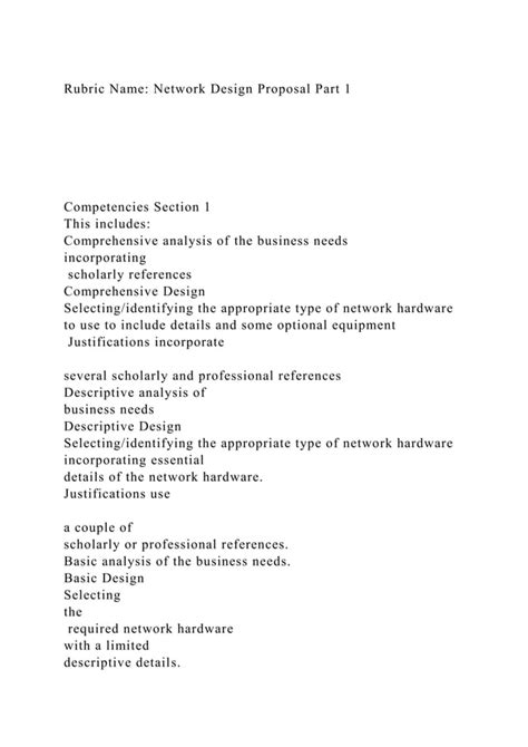 Rubric Name Network Design Proposal Part 1Competencie Docx