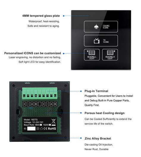 Hotel Touch Screen Smart Wall Switch Rs485 Modbus Panel