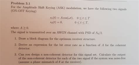 Solved Problem For The Amplitude Shift Keying ASK Chegg