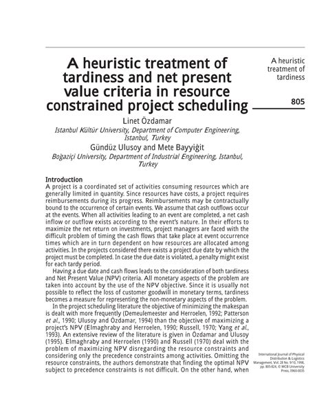 Pdf A Heuristic Treatment Of Tardiness And Net Present Value Criteria