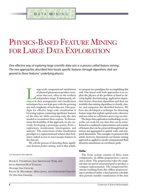 Pdf Physics Based Feature Mining For Large Data Exploration