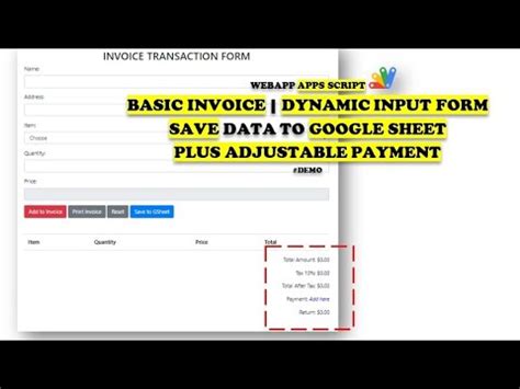 WebApp Apps Script INVOICE Dynamic Input Save To GSheet Add