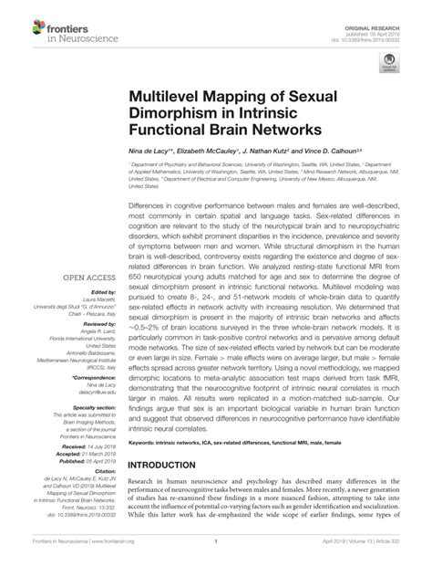 Pdf Multilevel Mapping Of Sexual Dimorphism In Intrinsic Functional