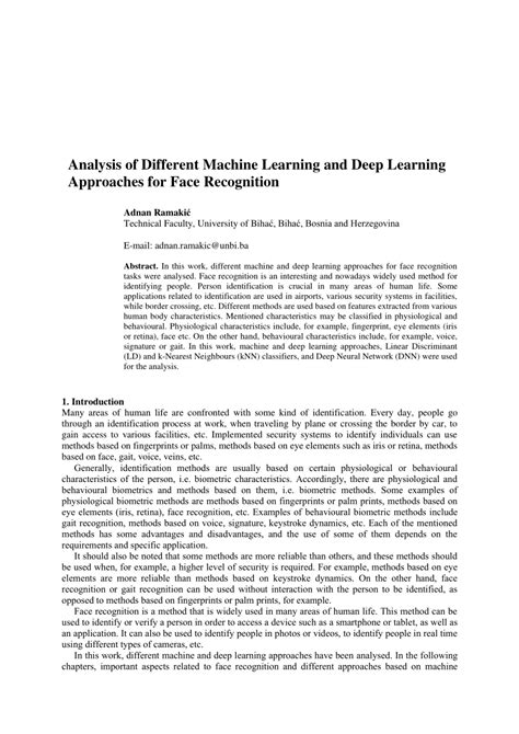 Pdf Analysis Of Different Machine Learning And Deep Learning Approaches For Face Recognition