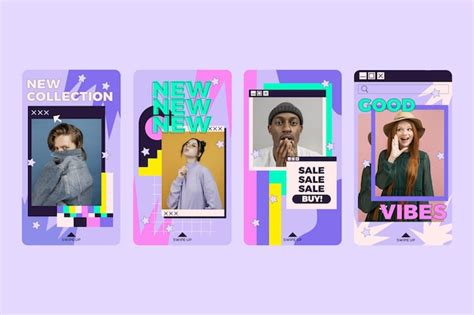 선형 증기 파 인스 타 그램 스토리 컬렉션 무료 벡터