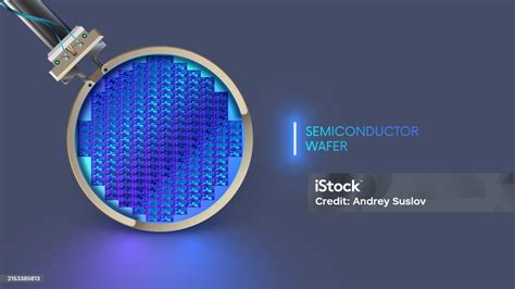 실리콘 웨이퍼 반도체 웨이퍼 전자 공장 실리콘의 원형 웨이퍼에 있는 반도체 칩 산업 기술 공정 생산 칩 또는 프로세서 칩 개발 제조 컴퓨터 웨이퍼에 대한 스톡 벡터 아트 및