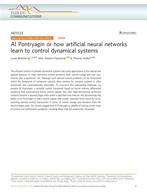 Pdf Ai Pontryagin Or How Artificial Neural Networks Learn To Control Dynamical Systems