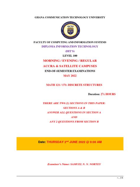 1st Semester End Of Sem Exams For Discrete Structures May 2022 Dit Pdf Mathematical Concepts