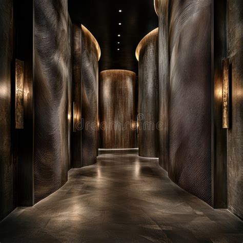 Exploring Metal Patterns In A Stark Long Hallway A Captivating Visual Journey Stock
