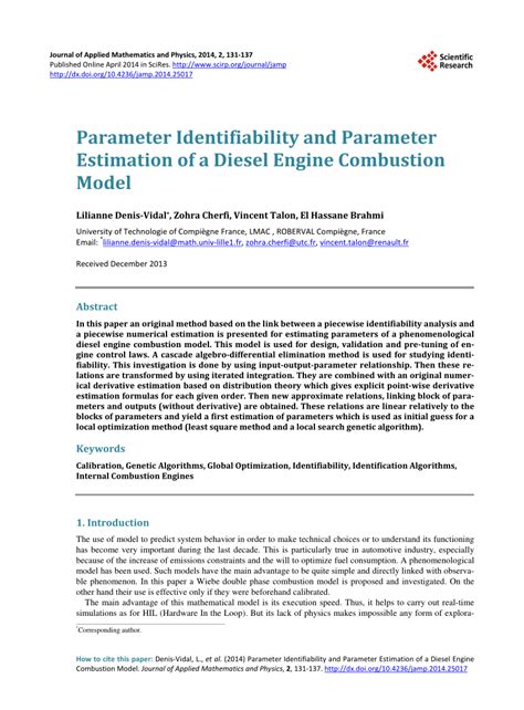 pdf parameter identifiability and parameter estimation of a diesel