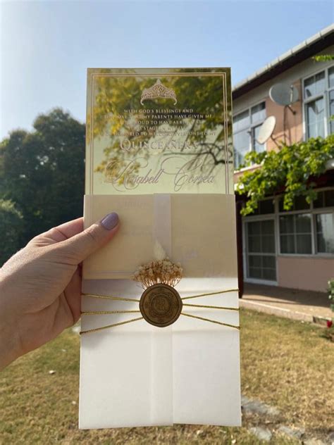 Gold Mirrored Plexiglass Invitation Parchment Wrapped Invitation